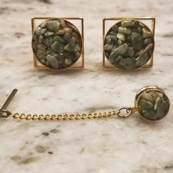Accessories | Vintage Mayors Green Stone Gold Colored Metal Cufflinks ...